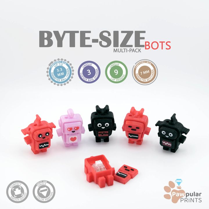 3D Printable Byte-Size Bots Multi-Pack - Fidget Keychain [Private Use Only] by Pawpular Prints